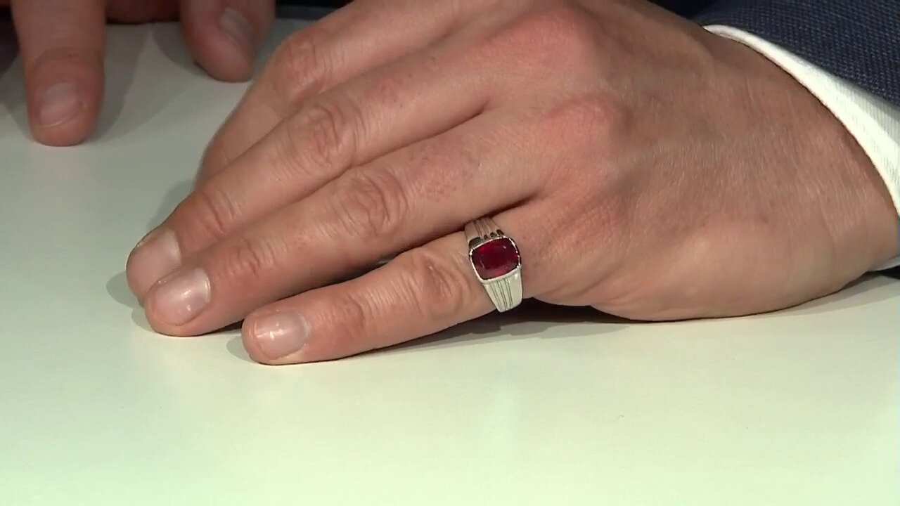 Madagascar Ruby Antique-Cut Platinum-Plated Silver Ring, 3.93ct